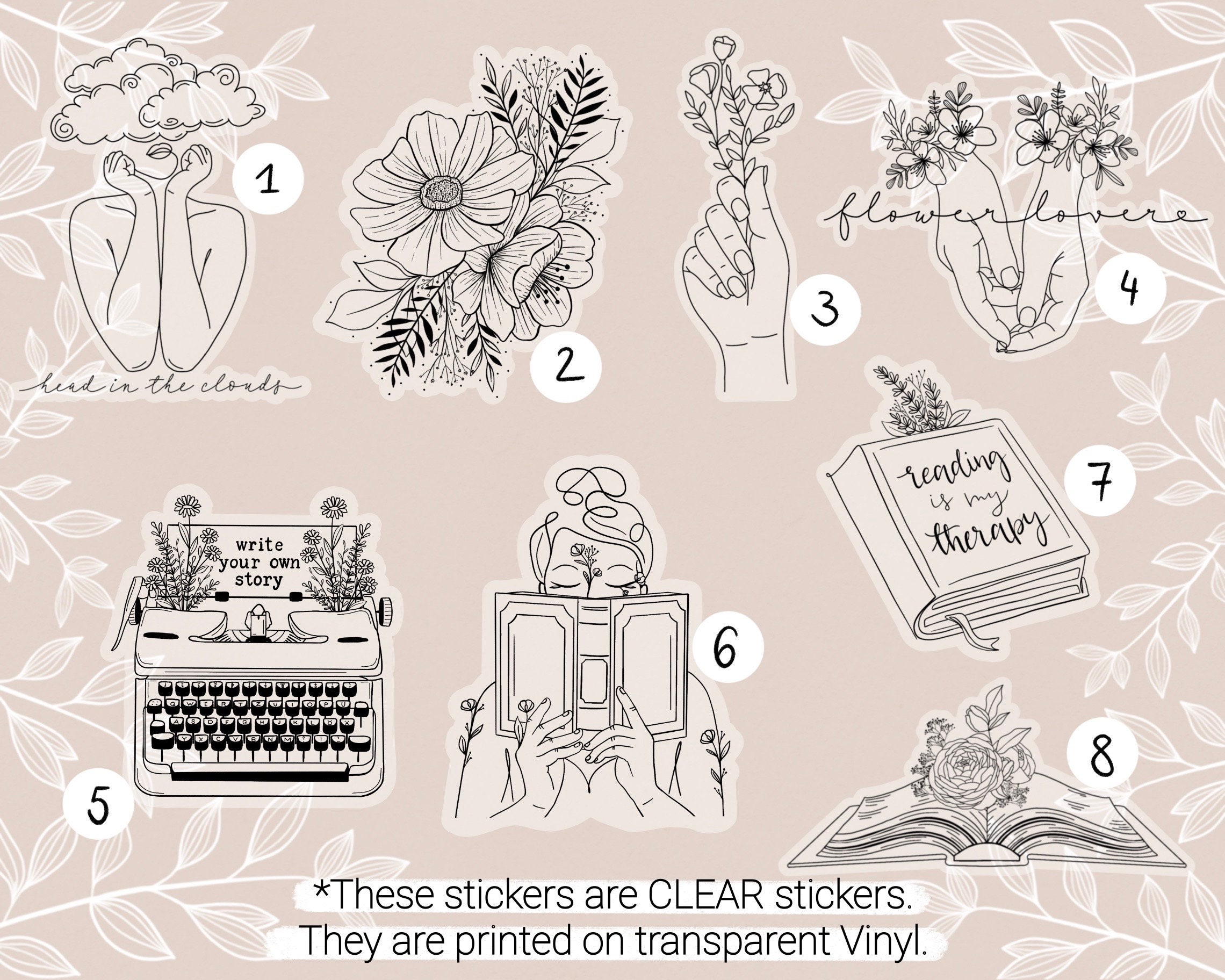 Custom Line Art Sticker Set Clear Vinyl Stickers - Etsy