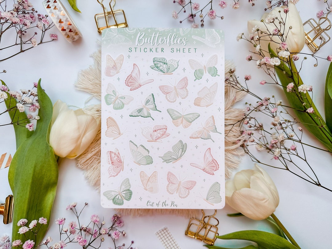 Sticker Sheet Butterflies Green, Journal Stickers Butterflies, Spring ...