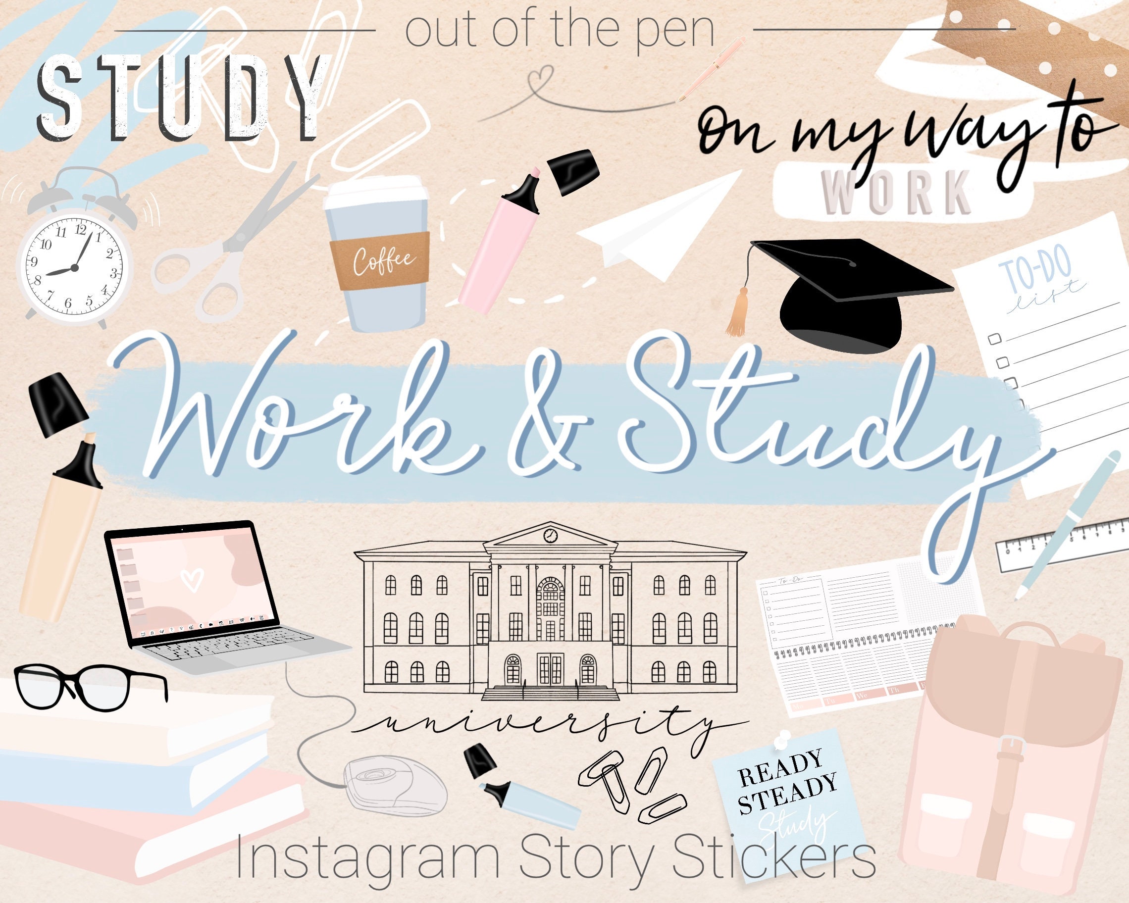 Work & Study Instagram Story Stickers Digital Stickers Study - Etsy