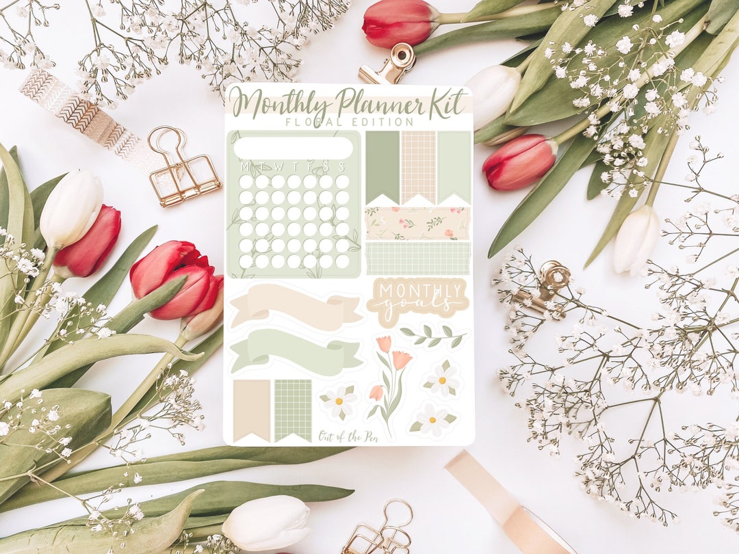 Monthly Planner Kit Floral | Flowers Monthly Spread Sticker Journal ...
