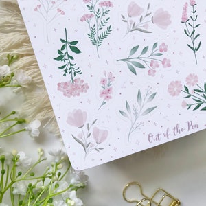 Sticker Sheet Flowers Light Pink, Journal Stickers Wildflowers, Floral ...