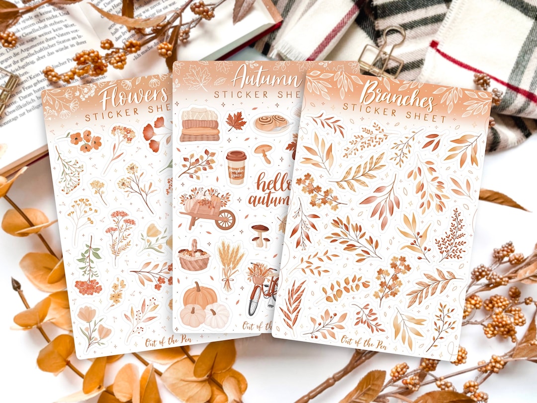 Herbst Sticker Sheet Bundle, 3 herbstliche Stickerbögen, Herbst ...