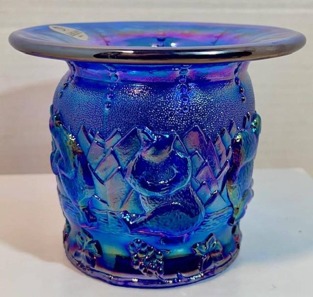 Fenton Blue Iridescent Blue Carnival Frolicking Bears Spittoon ICGA ...