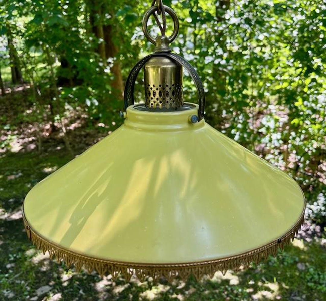 VTG 50's Enamel Pendant Ceiling Light Lamp With Brass Fixture Excellent ...
