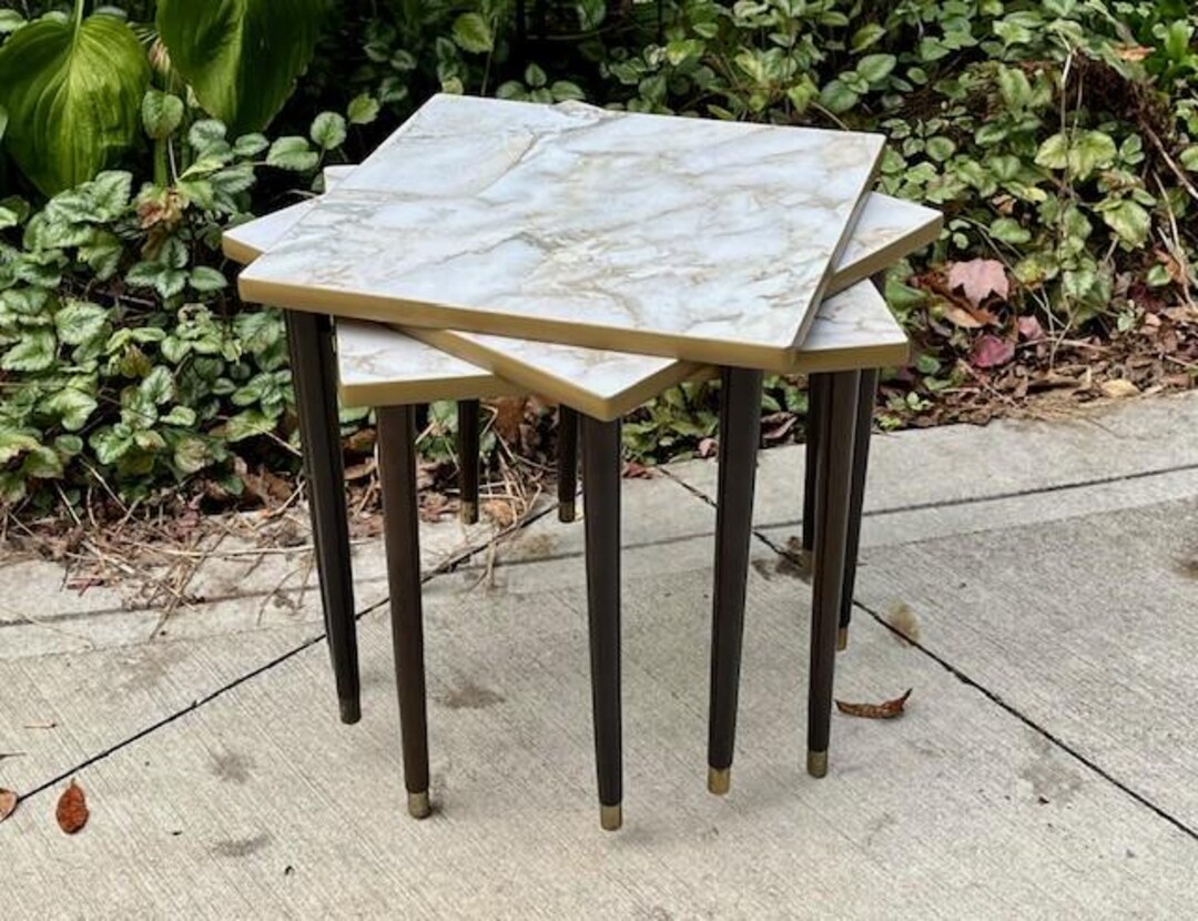 1960's Faux Marble Stacking Tables: MCM Nesting Side Set - Etsy