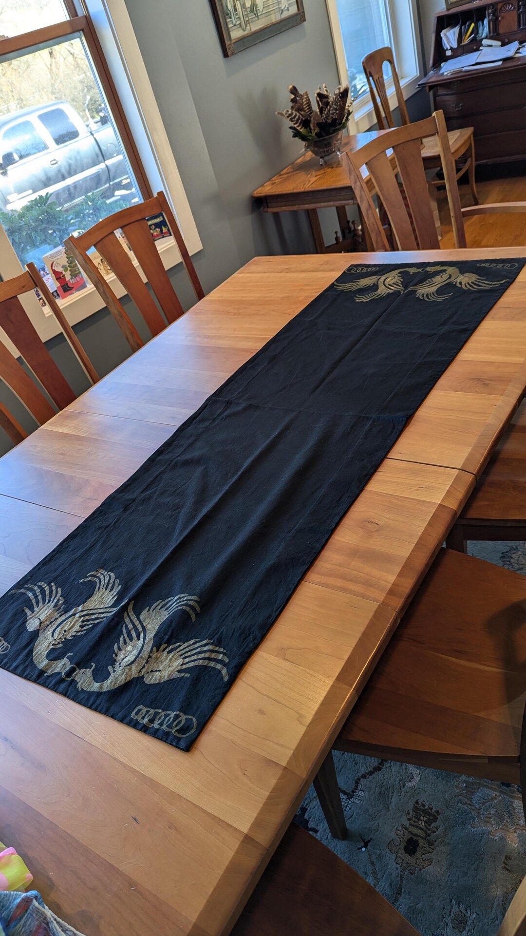 30s Table Runner, Deco Table Runner, Vintage Dresser Runner, Black and ...
