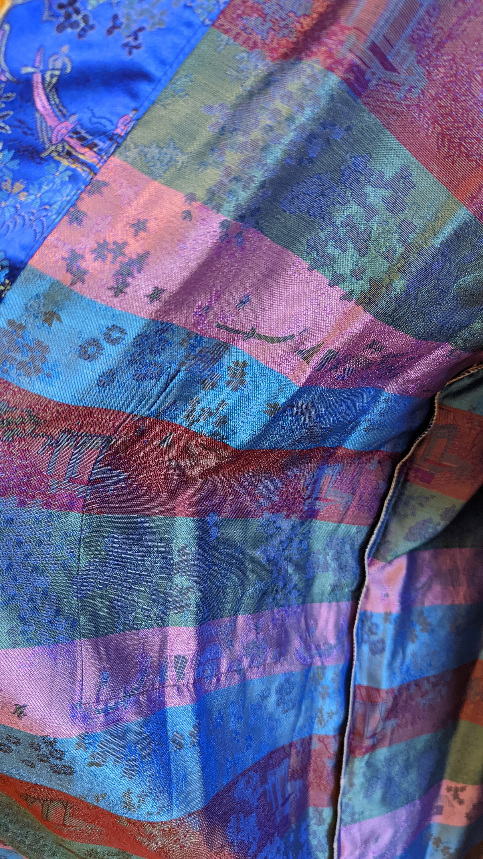 60s Chinese Brocade Robe, Royal Blue Brocade Robe, Satin Brocade Robe ...