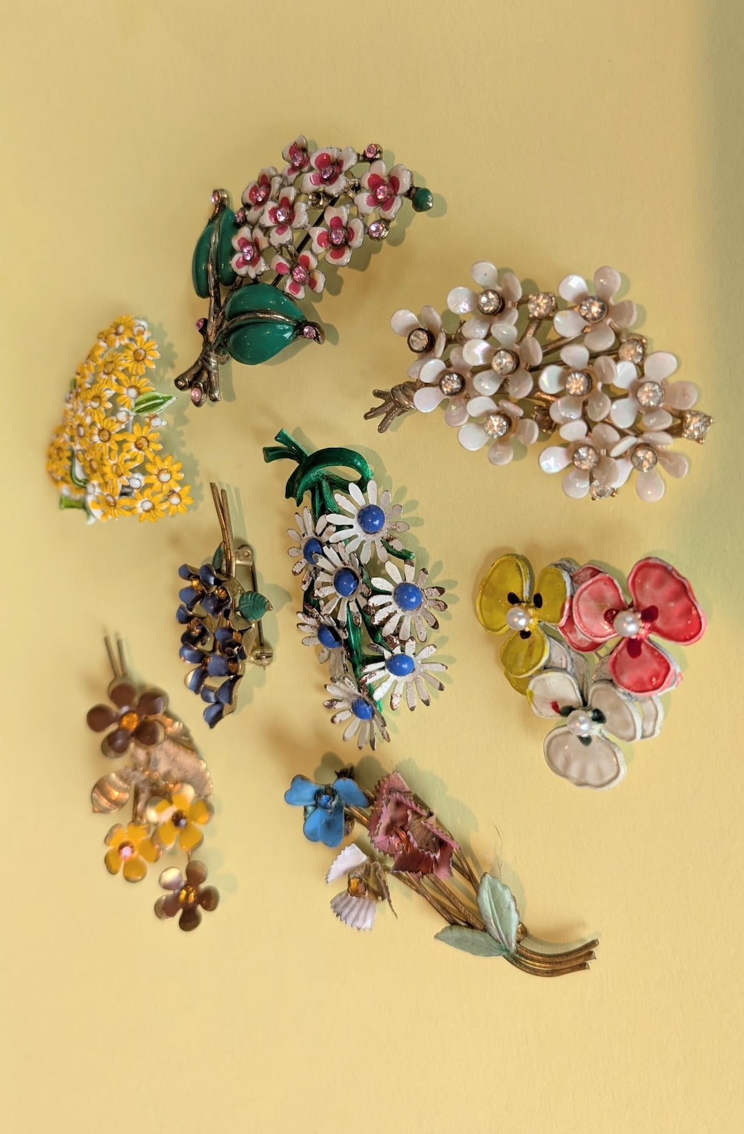 Vintage Enamel Bouquet Pins, Floral Brooch, 40s Enamel Bouquet Pins ...