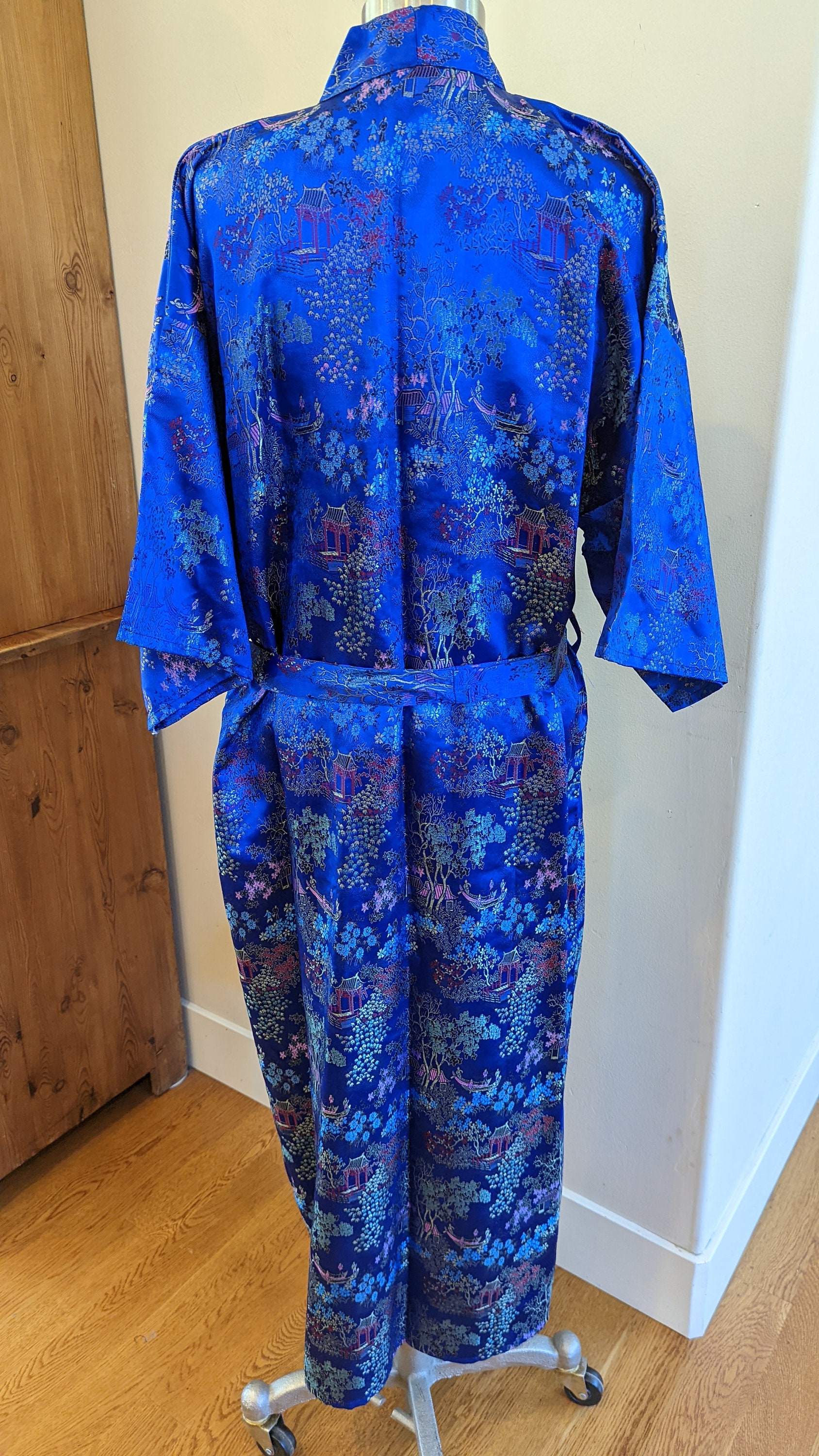 60s Chinese Brocade Robe Royal Blue Brocade Robe Satin - Etsy
