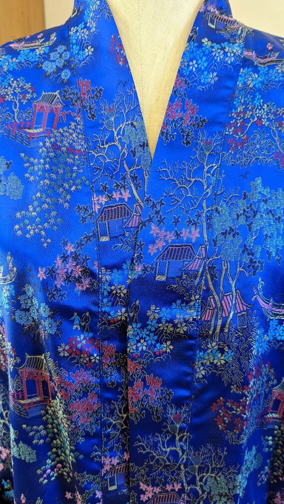 60s Chinese brocade robe, royal blue brocade robe, sa… - Gem