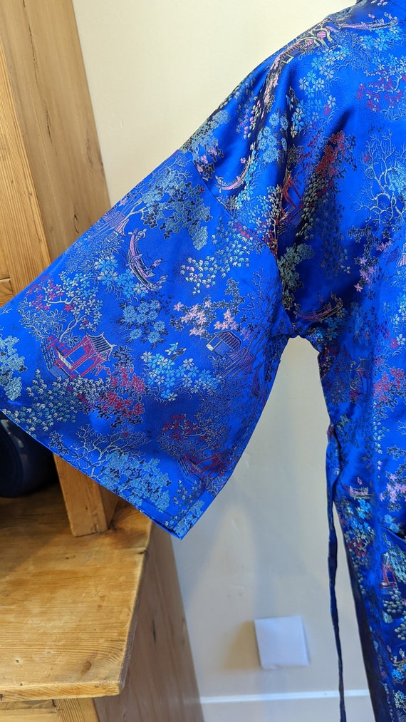 60s Chinese brocade robe, royal blue brocade robe, sa… - Gem
