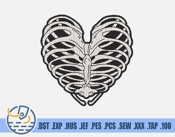 Skeleton Heart Embroidery File Instant Download Horror - Etsy
