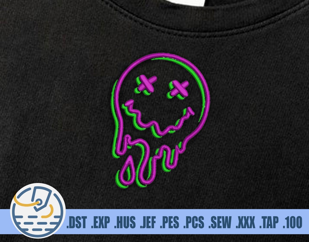 Smiley Face Embroidery File - Instant Download - Drippy Smile for Clothing Decoration - Two ...