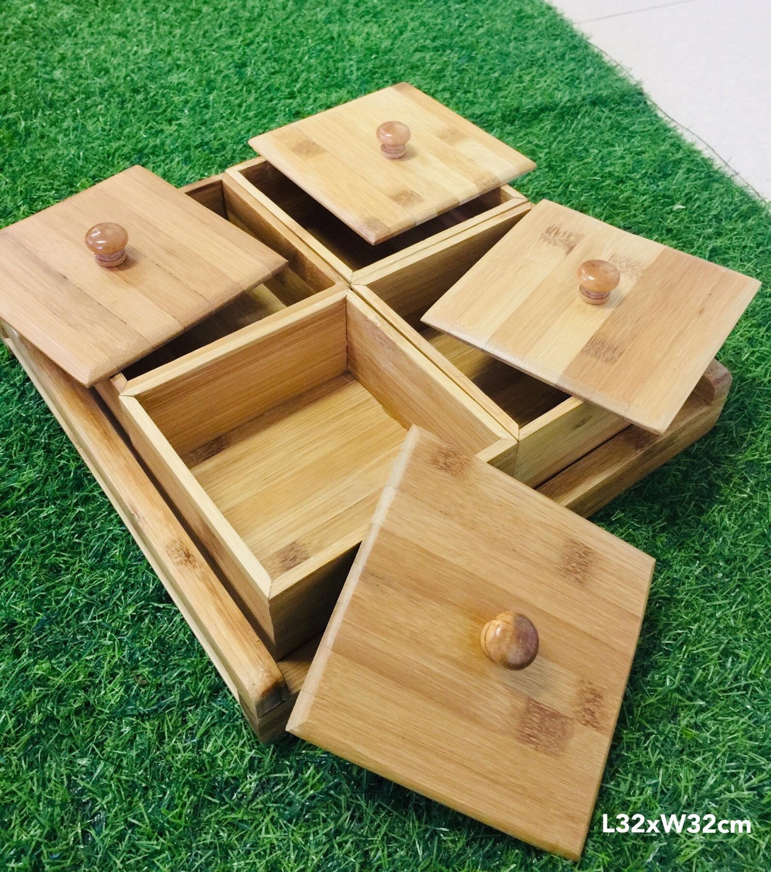 Handmade Bamboo Storage Box With 4 Compartments Organic - Etsy UK