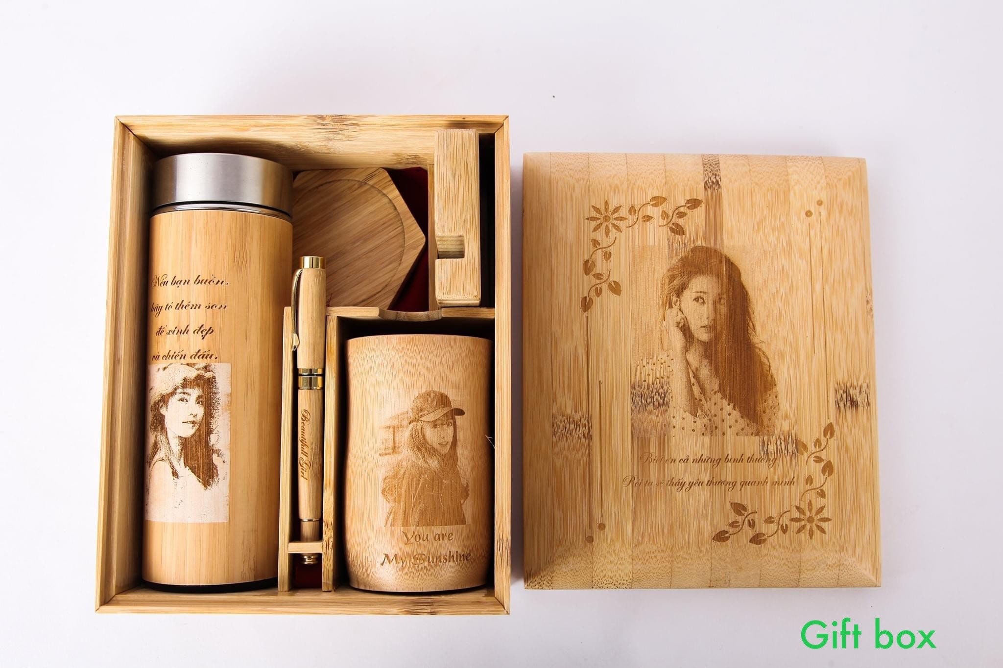 Bamboo Gift Set Includes Bamboo Box, Bamboo Thermos Bottle, Bamboo Cup ...