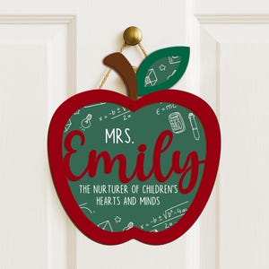 Personalized Apple Teacher Sign | Custom Wooden Name Plaque Gift ...