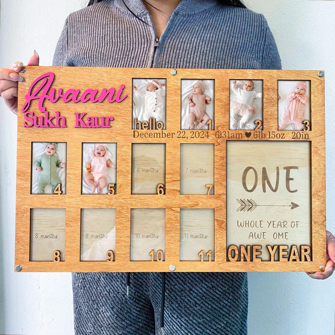 Custom Name Newborn to One Year Photo Frame, Baby First Year Picture ...