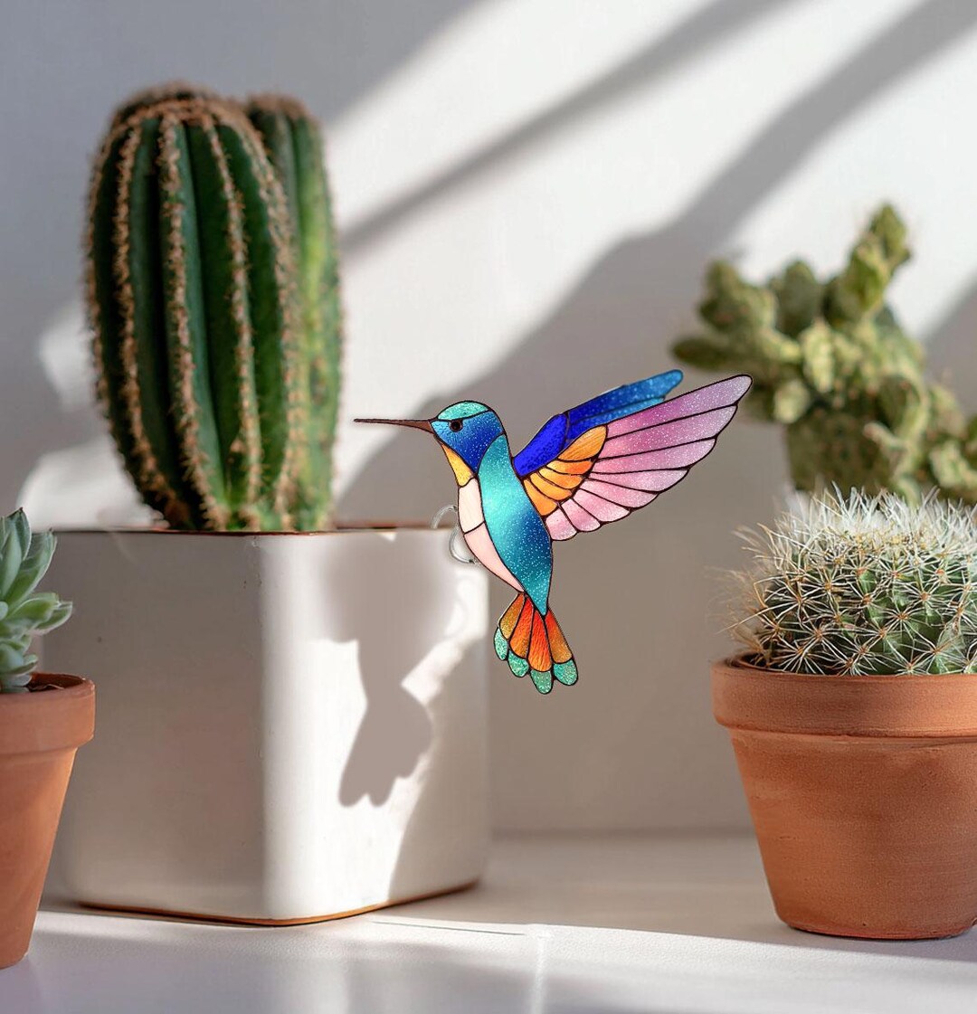Garden Hummingbird Acrylic Plant Stake Faux Glass Bird Decor for ...