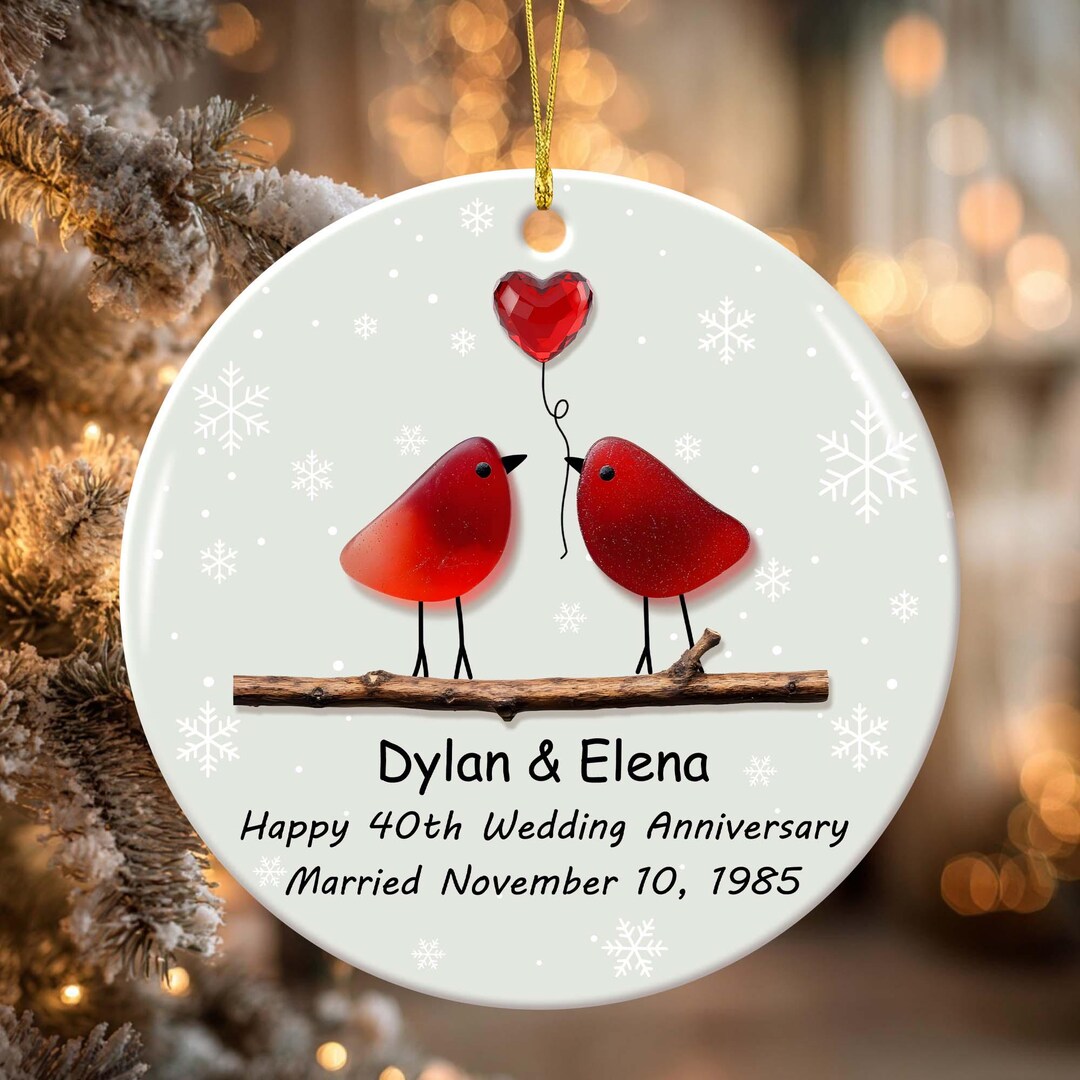 Personalized 40th Wedding Anniversary Sea Glass Christmas Ornament ...