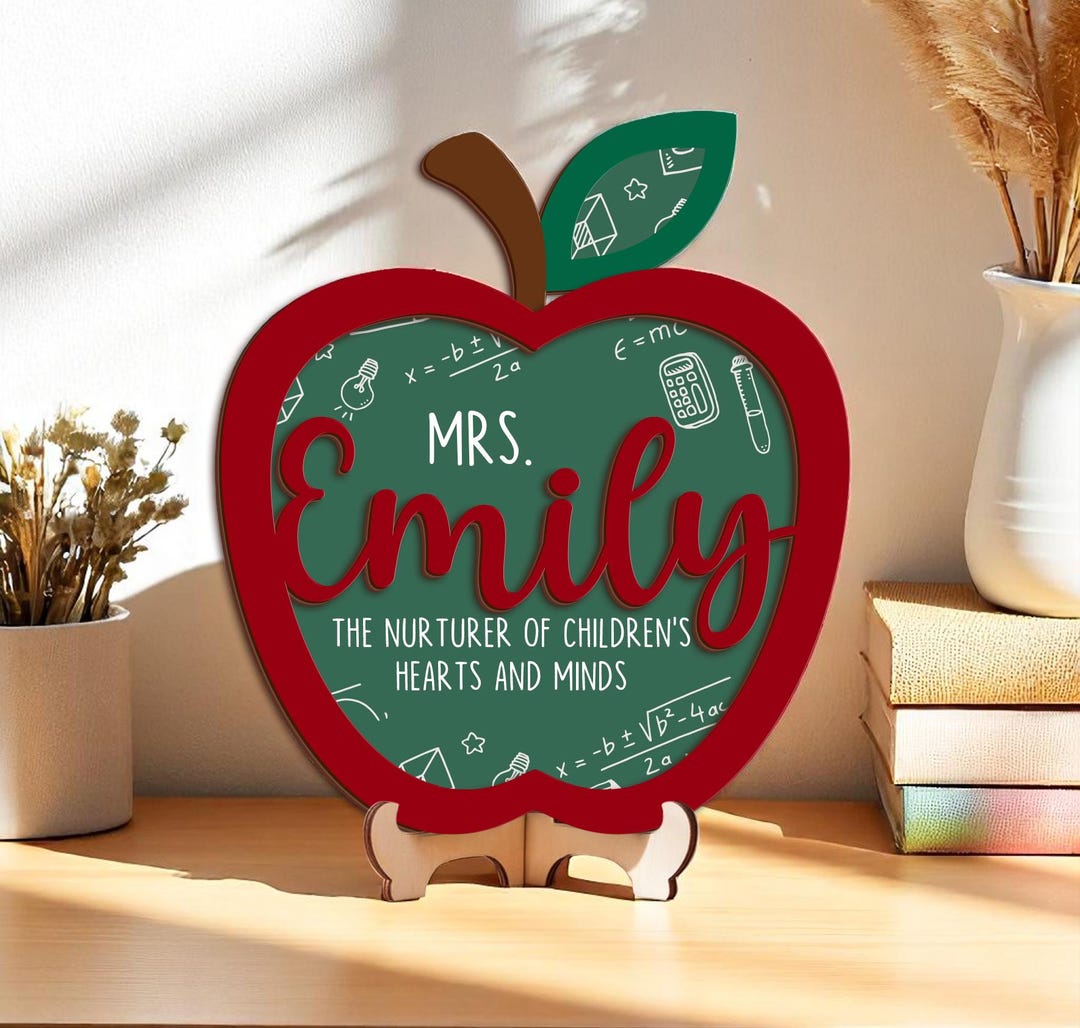 Personalized Apple Teacher Sign | Custom Wooden Name Plaque Gift ...