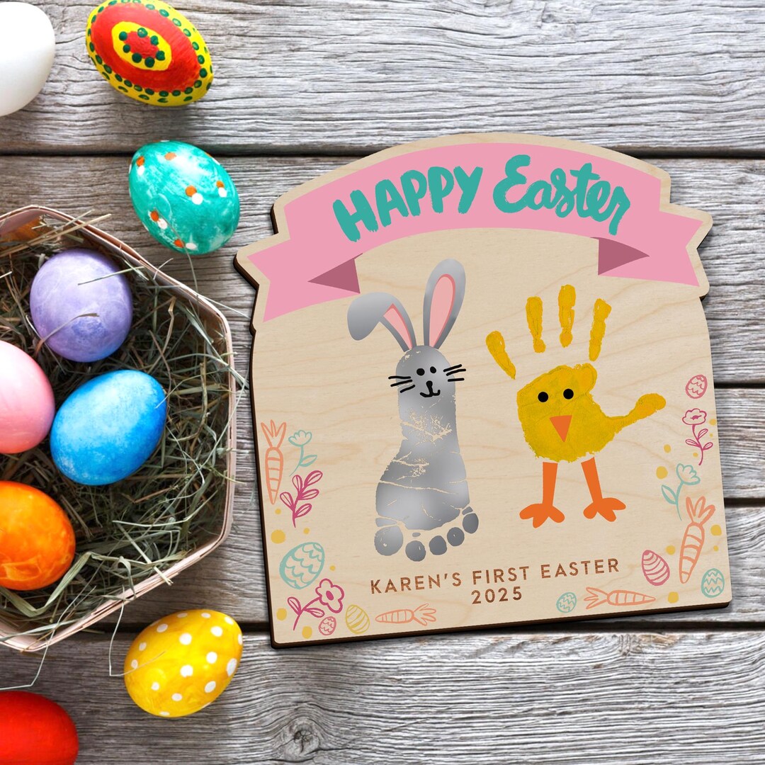 Personalized Bunny and Chick Footprint Sign, Custom Baby's First Easter ...
