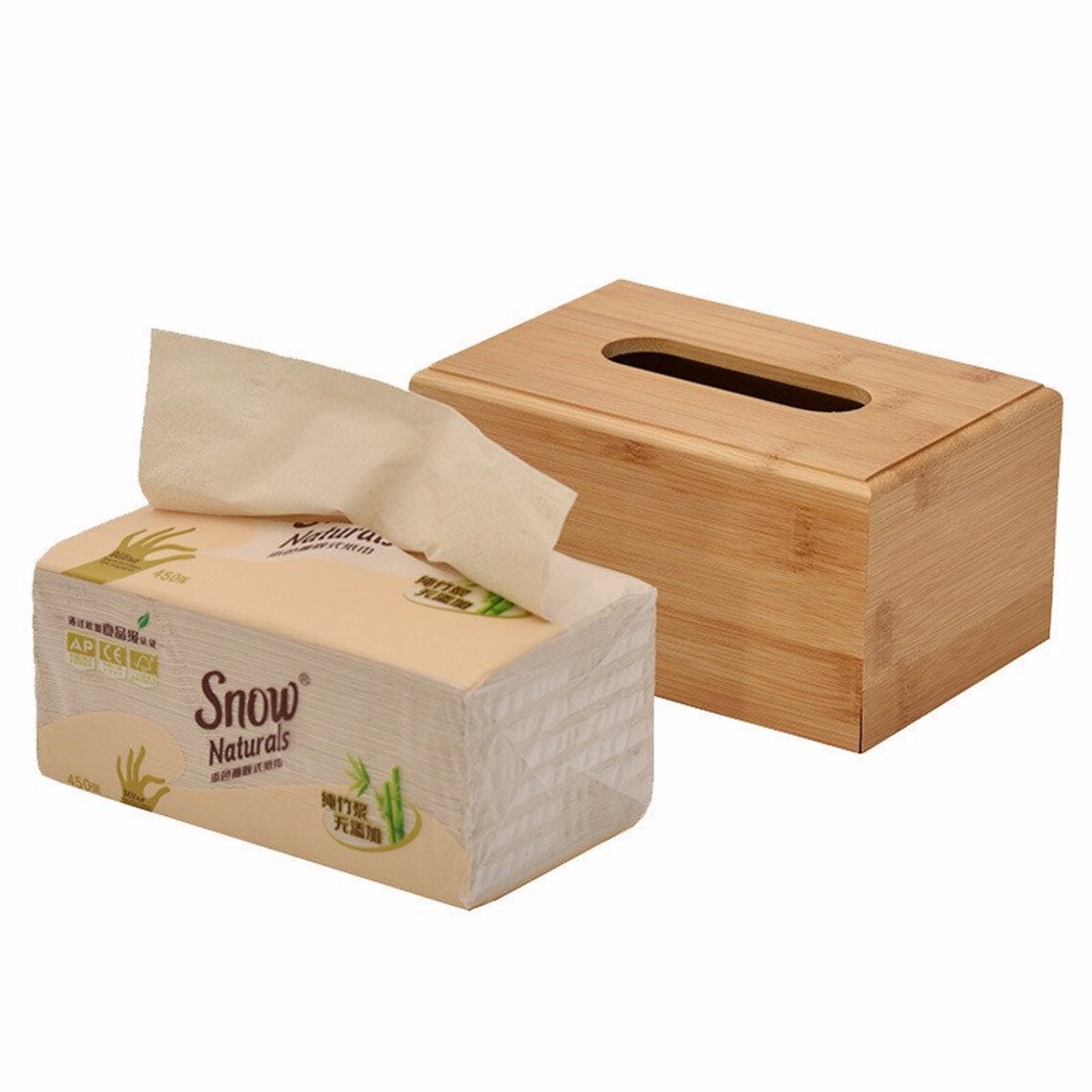 Natural Wooden Bamboo Square Tissue Box Eco Friendly Tissue Dispenser ...