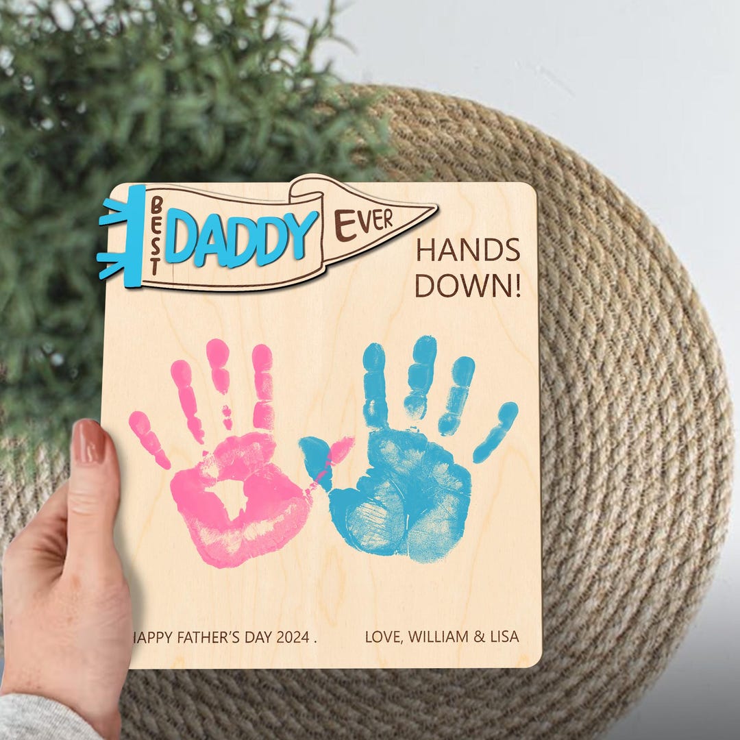 Personalized Fathers Day Handprint Sign, Custom Best Dad Ever Hands ...