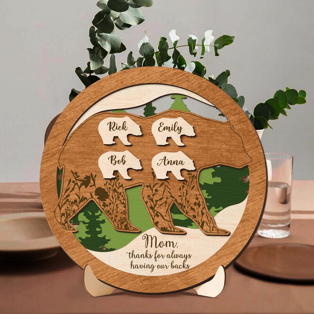 Personalized Mama Bear Wood Sign, Bear Family Wooden Sign With Kids ...