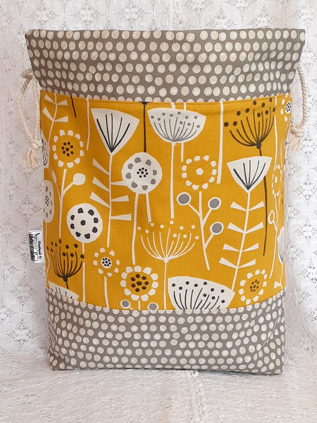 Large Craft Project Bag, Drawstring Knitting Bag, Large Crochet Bag ...
