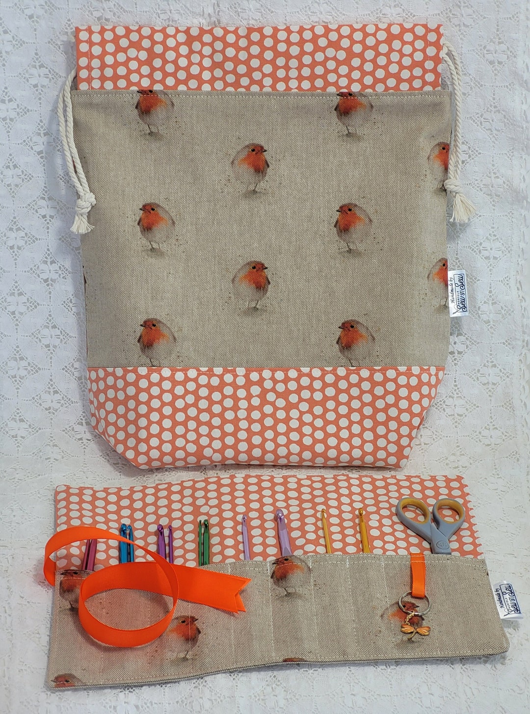 LARGE Drawstring Craft PROJECT Bag & Optional Matching Crochet or DPN ...