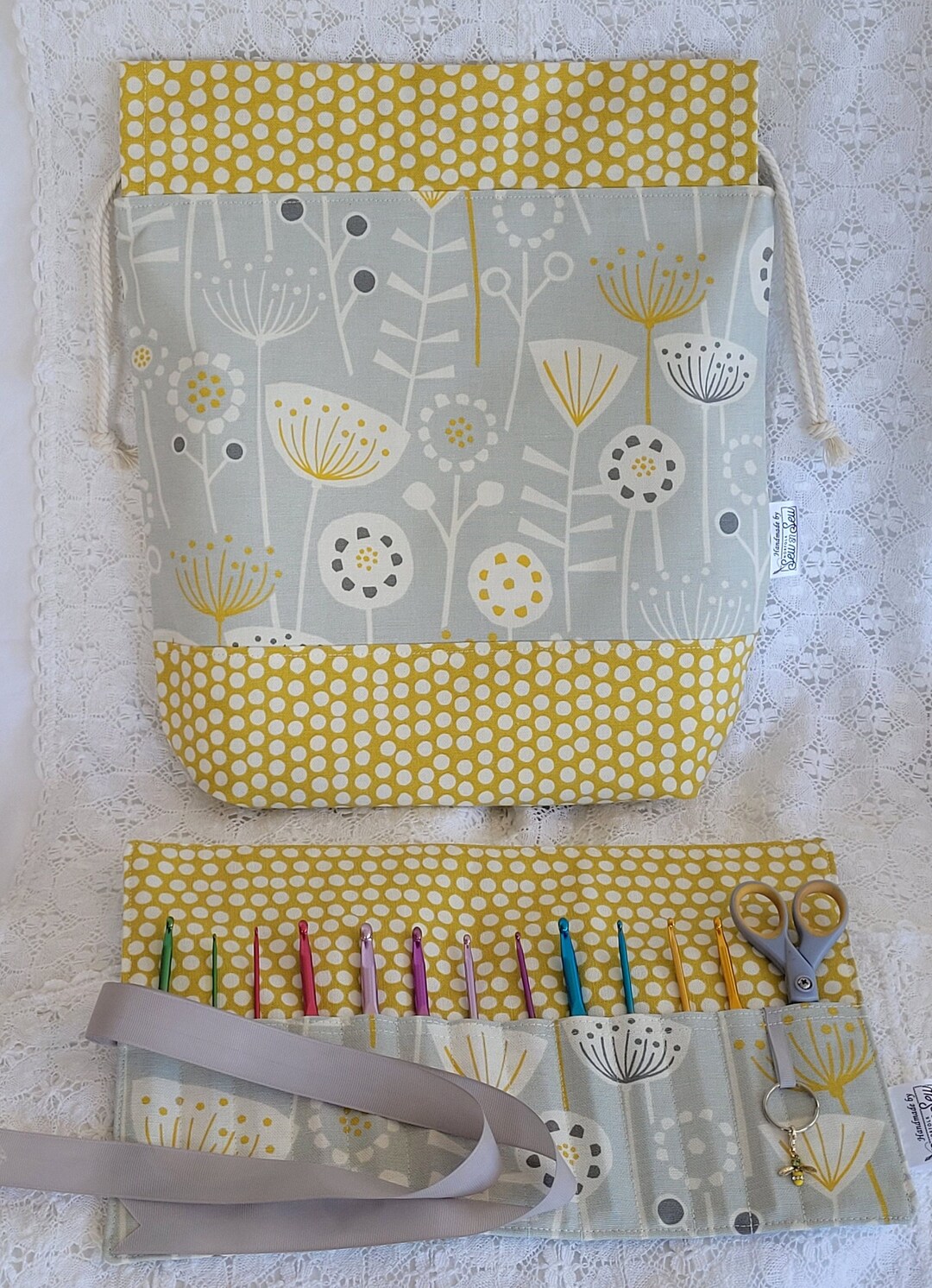Large Drawstring CRAFT PROJECT Bag + Optional Matching Crochet or DPN ...