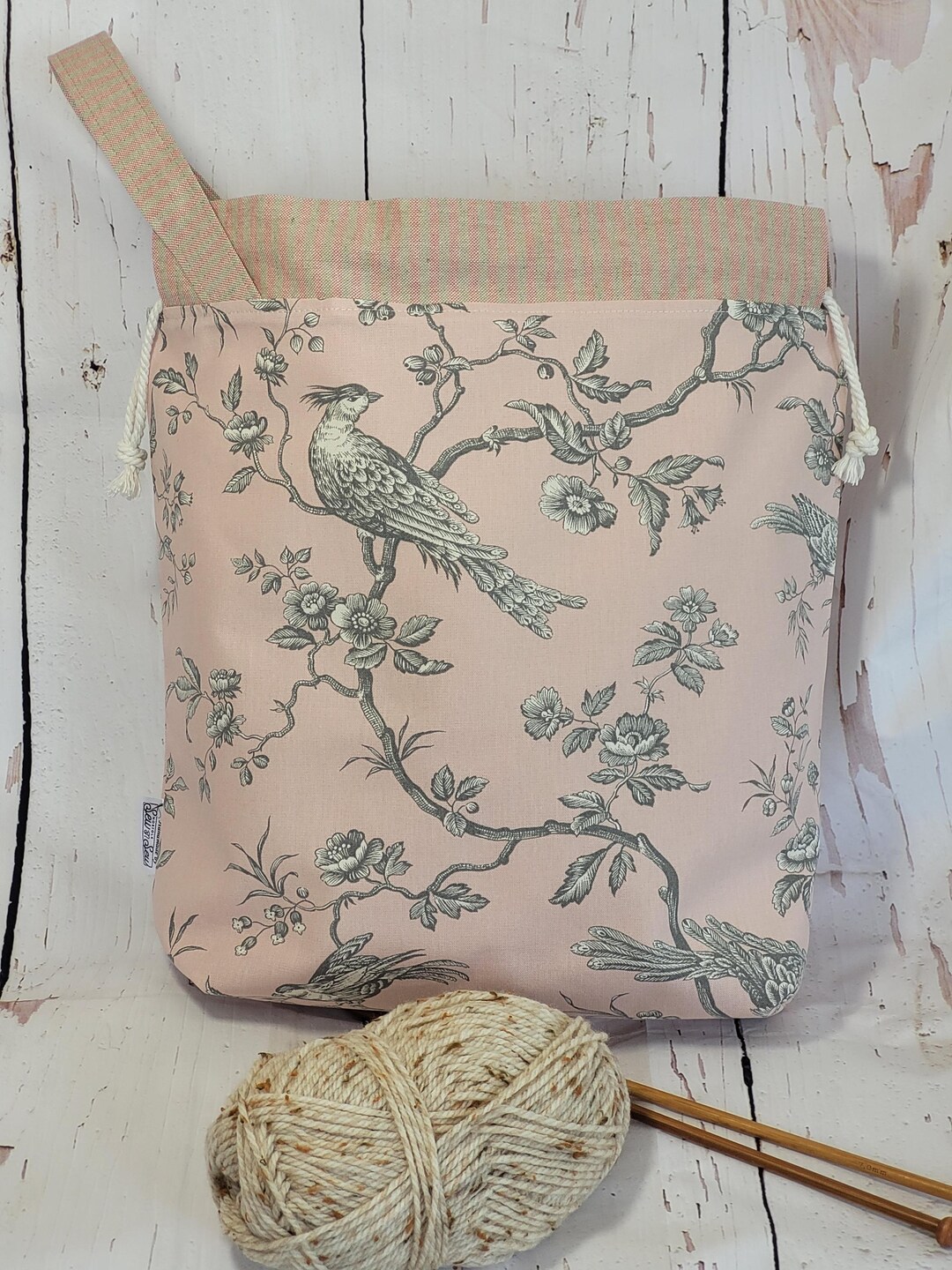 Large Vintage Style Drawstring CRAFT PROJECT Bag + Optional Notions ...
