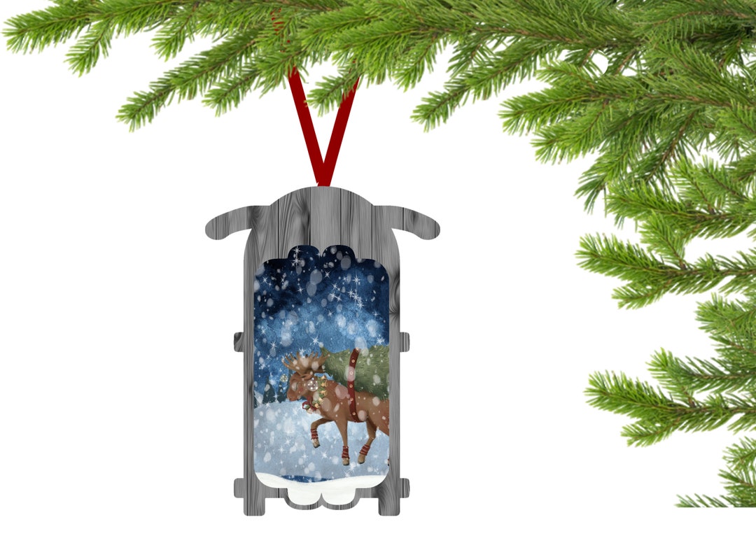 Sled Ornament With Moose FLAT MDF Read Item Description - Etsy