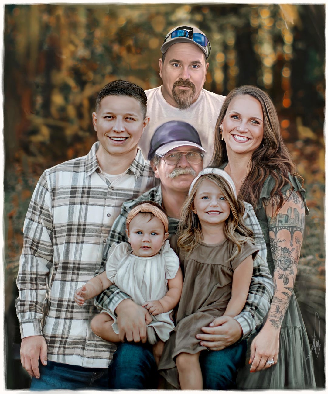 Custom Family Oil Hand-painted Portrait on Canvas, Add Loved Ones From ...