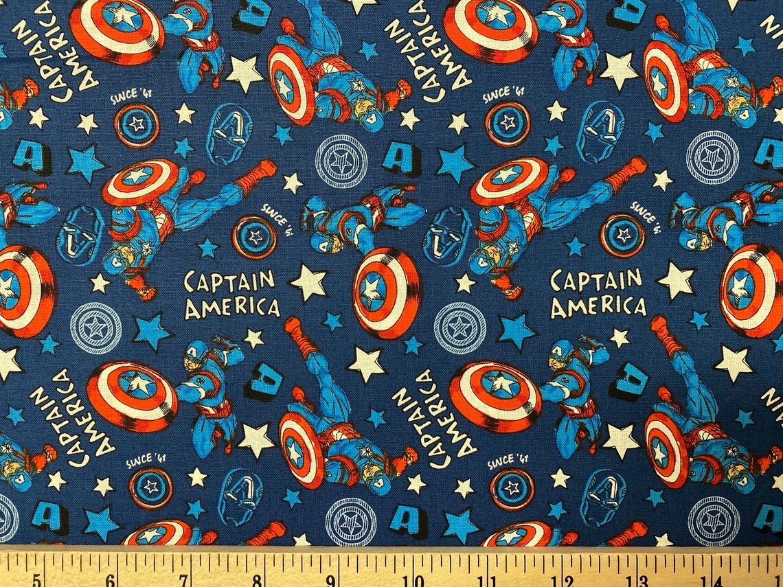 Marvel Captain America, 100% Cotton Fabric. Sold by the 1/4 Yard (9” X ...