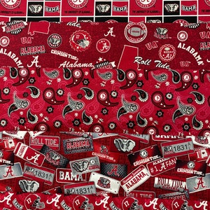 NCAA University of Alabama Crimson Tide, 5 Designs, 100% Cotton Fabric ...