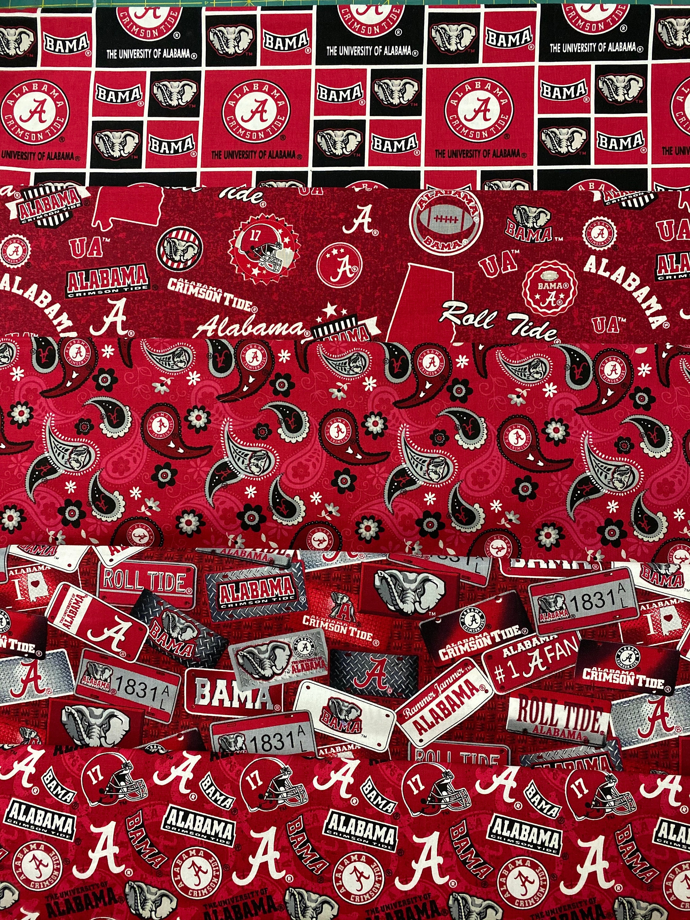 NCAA University of Alabama Crimson Tide, 5 Designs, 100% Cotton Fabric ...