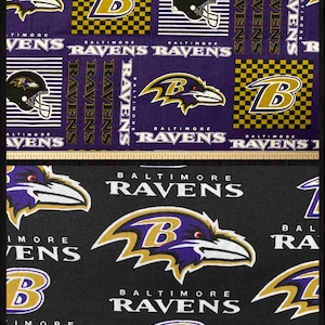 NFL Baltimore Ravens Football, 2 Patterns/ Designs, 100% Cotton Fabric ...