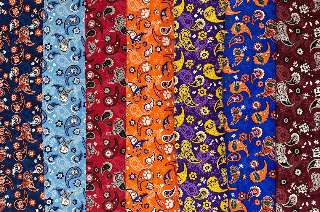 NCAA PAISLEY Prints, University College, 7 Designs / Teams, 100% Cotton ...