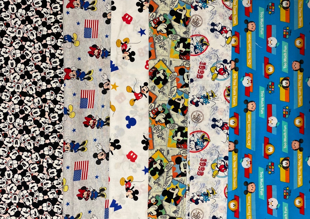 Disney Mickey Minnie Mouse, 6 Patterns / Designs, 100% Cotton Fabric ...
