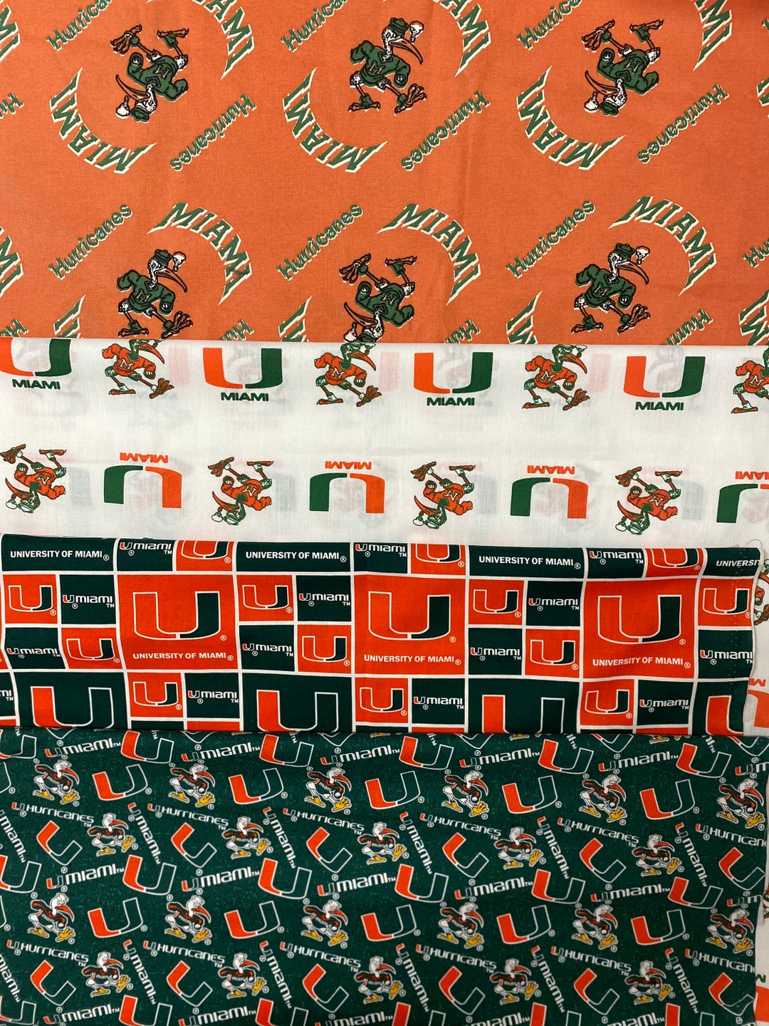 NCAA College University of Miami Hurricanes, 4 Designs, 100% Cotton ...