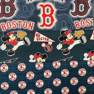 Boston Red Sox MLB Baseball, 3 Patterns / Designs, 100% Cotton Fabric ...