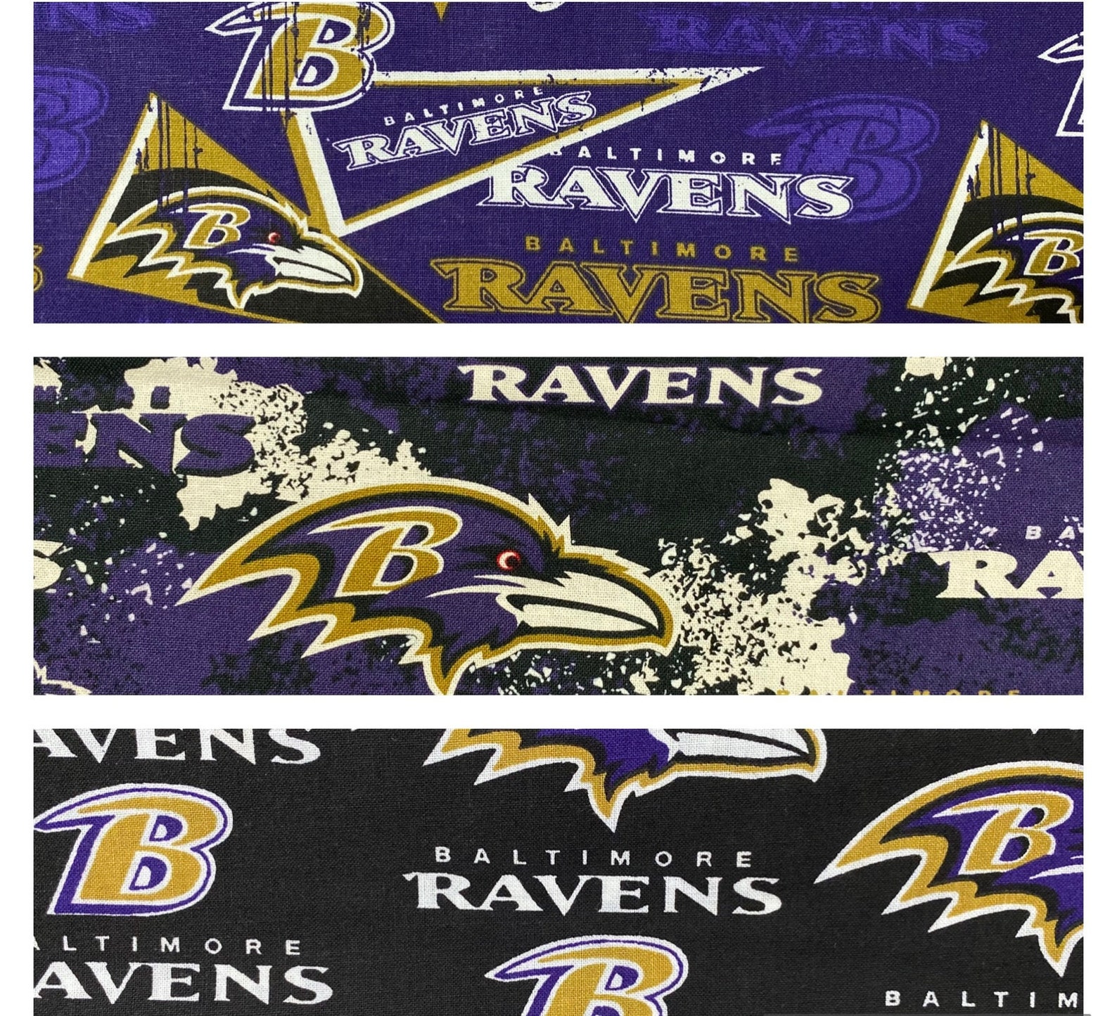 NFL Baltimore Ravens Football, 3 Patterns / Designs, 100% Cotton Fabric ...