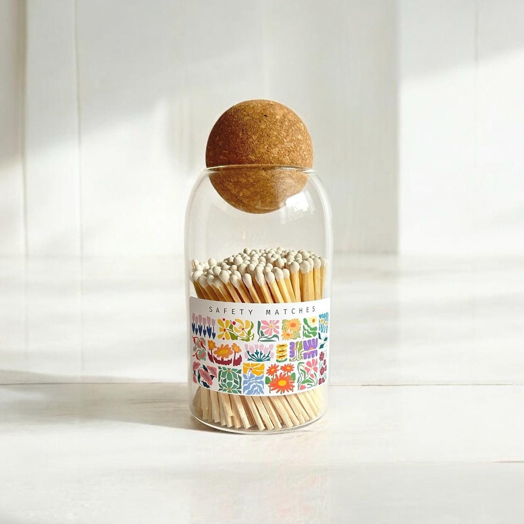 LARGE MATCH JARS | Matchstick Jar | Strike on Bottom | Glass Vial ...