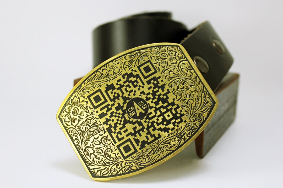 CUSTOM QR CODE Belt Buckle- Solid Metal- Copper, Brass, Nickel Silver ...