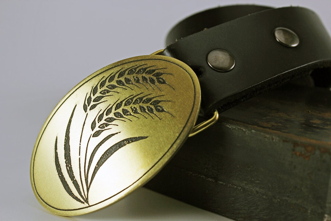 Wheat Farmer Belt Buckle -SOLID METAL- Choose Copper, Brass, Nickel ...
