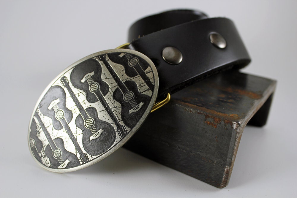Acoustic Guitar Belt Buckle -SOLID METAL- Choose Copper, Brass, Nickel ...