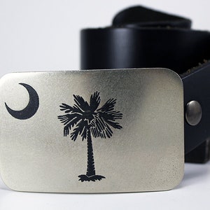 South Carolina Flag Belt Buckle -SOLID METAL- Choose Copper, Brass ...