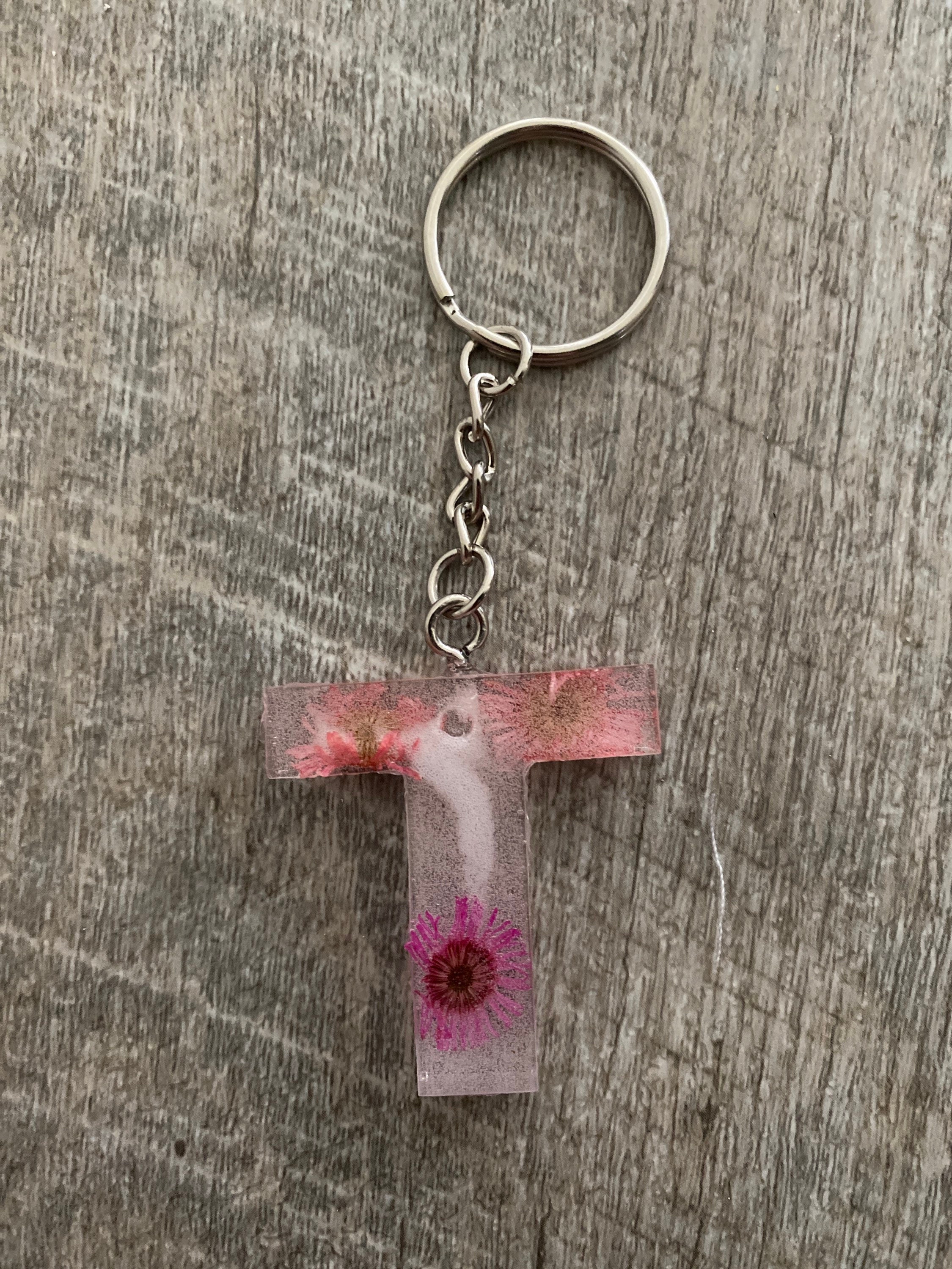 Resin Floral Keychain Letter T | Etsy