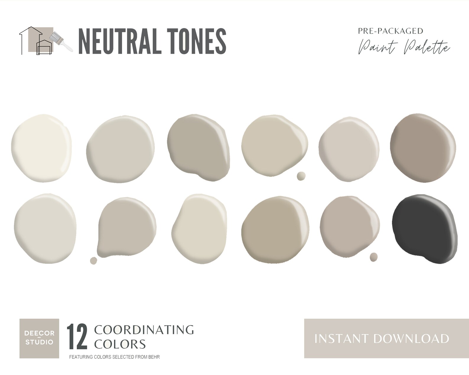 Behr Neutral Paint Color Palette Transitional Interior Paint | Etsy